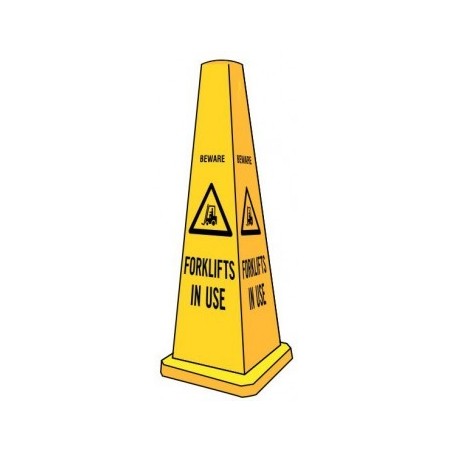 FOUR SIDED CONE BEWARE FORKLIFTS IN USE WITH PICTO