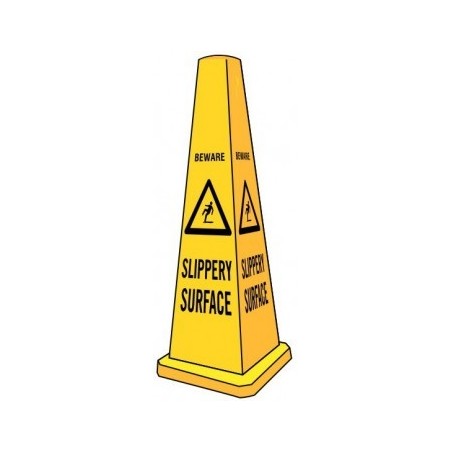 FOUR SIDED CONE BEWARE SLIPPERY SURFACE WITH PICTO