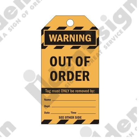 OUT OF ORDER WARNING HAZARD TAG 80 X 150