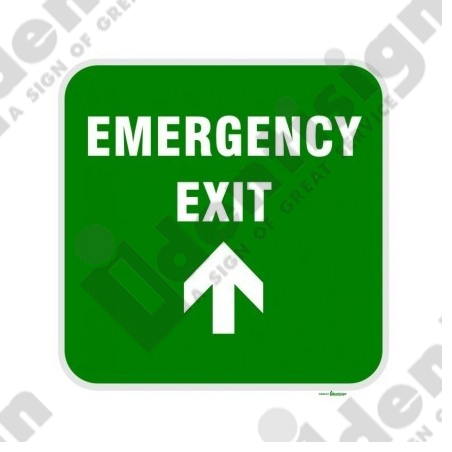 FLOOR MARKER EMERGENCY EXIT WITH ARROW WITH PICTO ADHESIVE LABEL 500 X 500