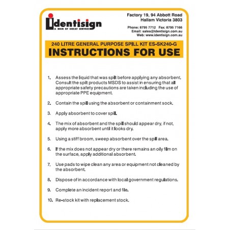 SPILL KIT INSTRUCTIONS (FREE PRODUCT)