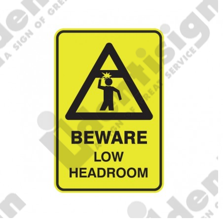 BEWARE LOW HEADROOM WITH PICTO CLASS 1 REFLECTIVE ALUMINIUM 445 X 295